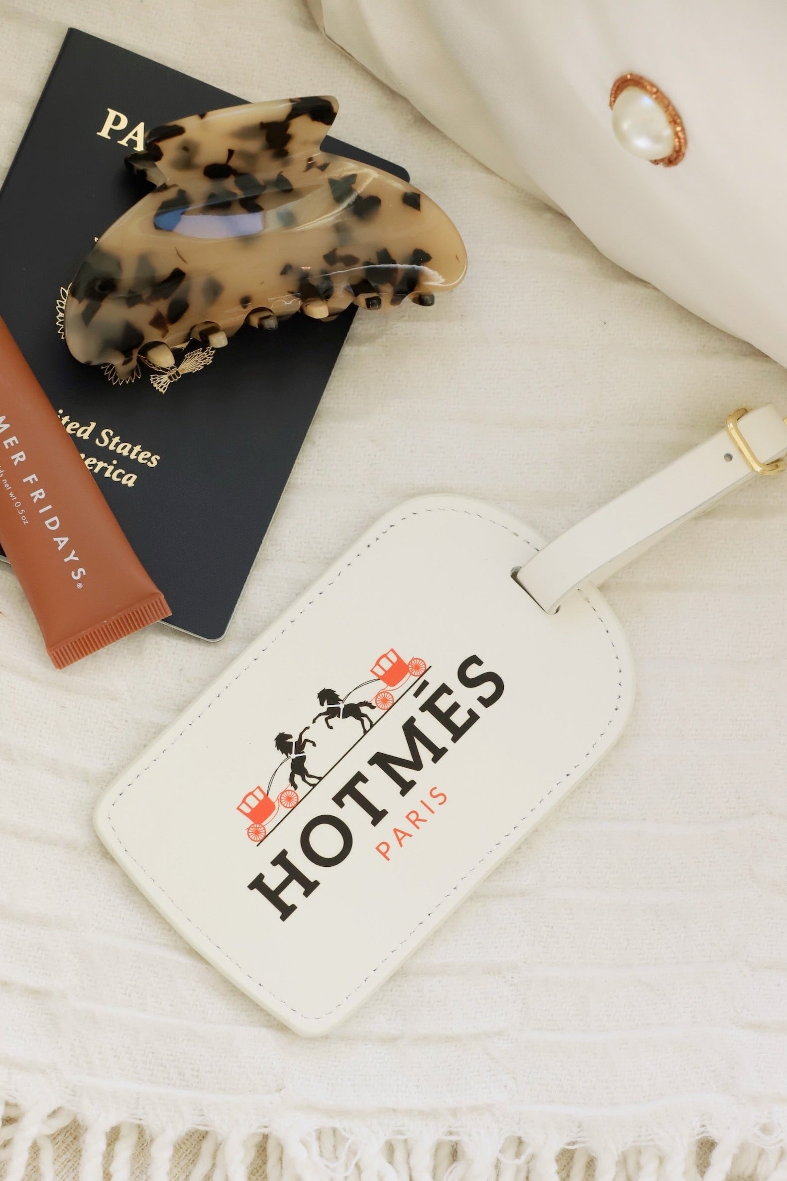 Hotmés Leather Luggage Tag - Ivory